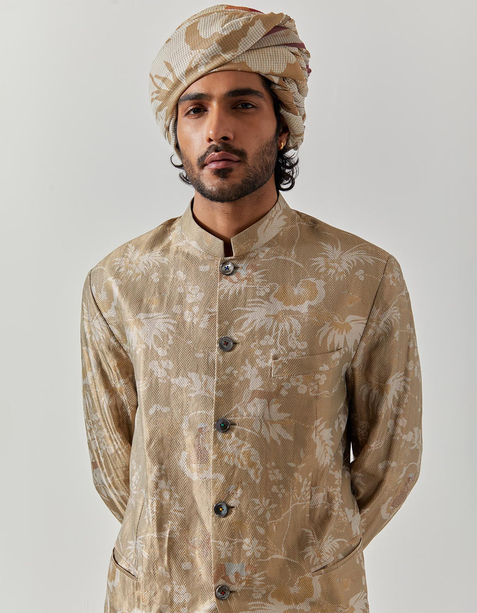 Matrix Jacket Silk Brocade Oyster Grey Rainforest – SUKETDHIR